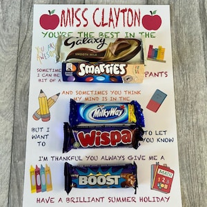 Teacher Chocolate Card, Message Card, Teacher Gift, Add Your Own ...