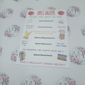Teacher Chocolate Card, Teacher Gift, Add Your Own Chocolate, End of ...