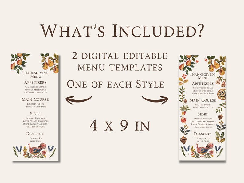 Editable Fall Thanksgiving Dinner Menu Template | Customizable Autumn ...