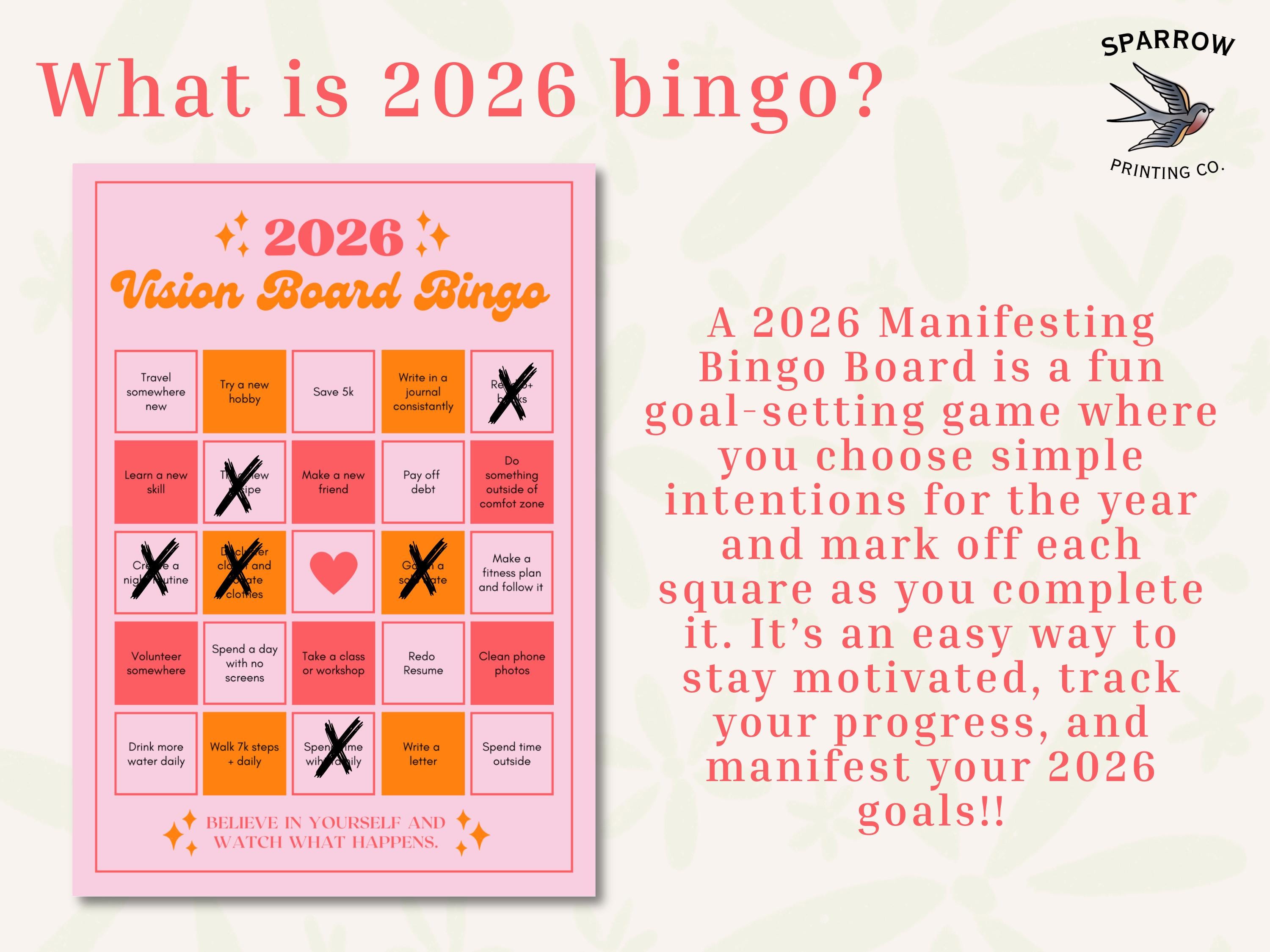 2026 Vision Board Bingo Printable, New Year Goals, Resolution Tracker ...