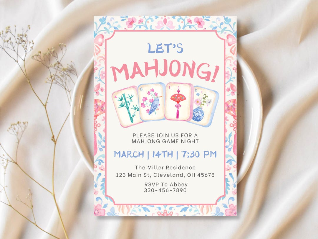Editable Mahjong Game Night Invite Template, Mah Jong Night Invitation ...