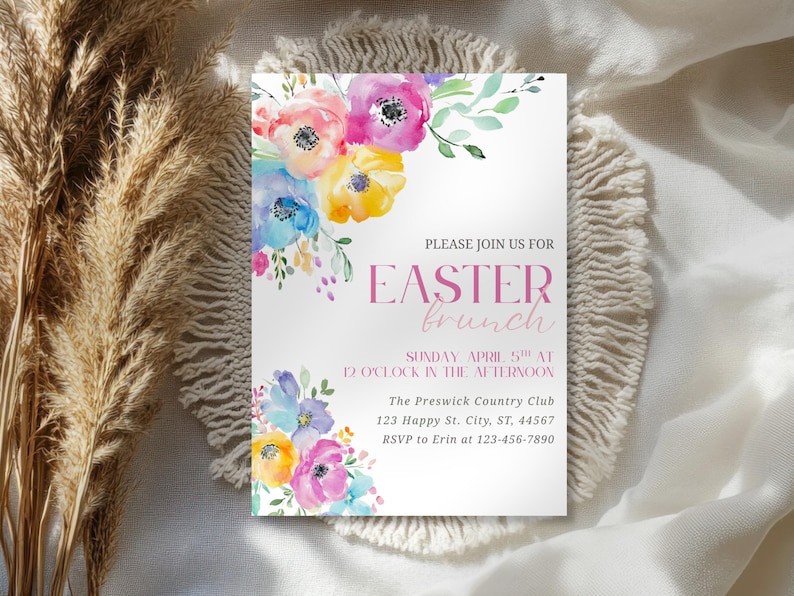 Easter Invitation, Bright Spring Invite Template, Floral Brunch ...