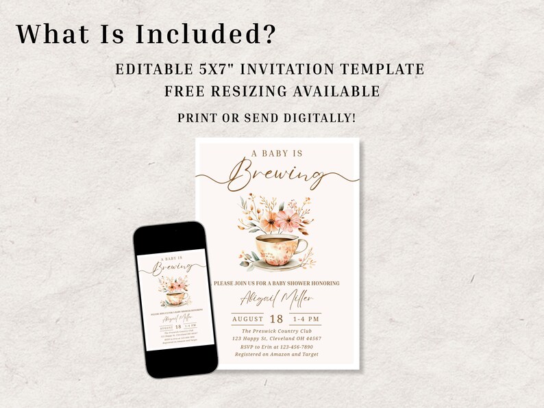 Coffee Baby Shower Invite, A Baby is Brewing Theme Invitation, Cafe Boy ...