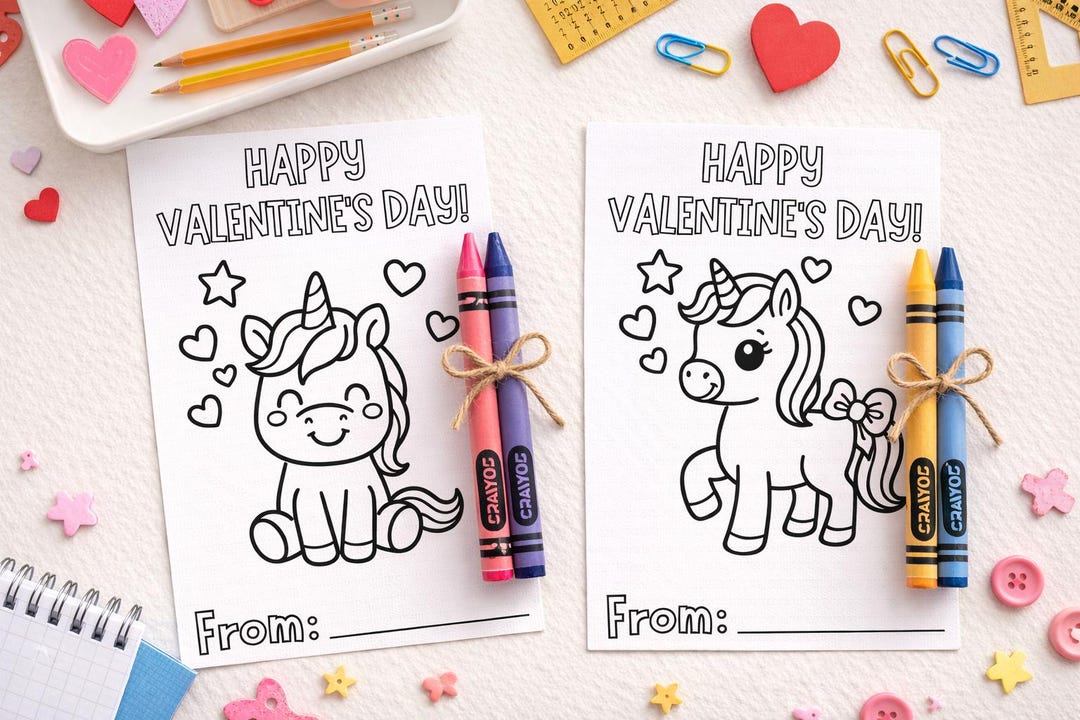 Unicorn Coloring Valentine Set, Valentines Day Favor, Candy Free ...