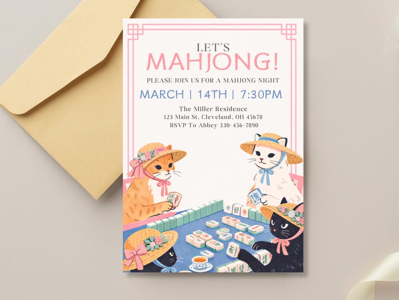 Mahjong Party Invitation Template, Digital Mahjong Invite, Board Game ...