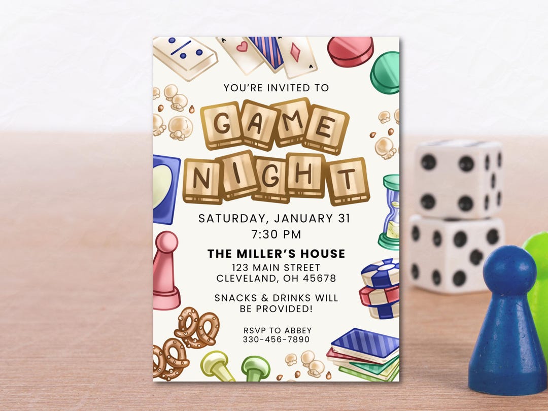Board Game Night Invite, Family Game Party Invitation, Digital Evite ...