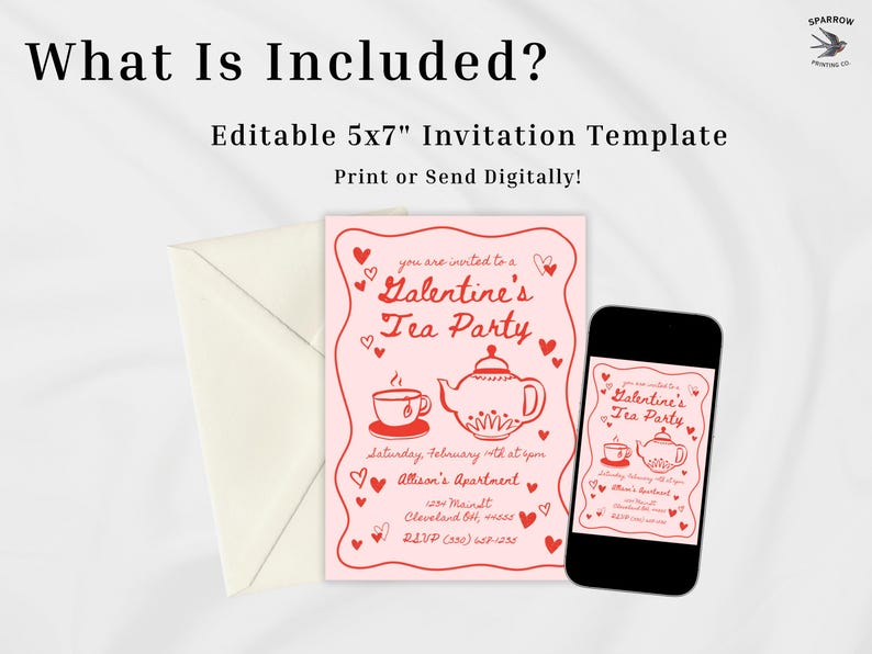 Valentines Tea Party Invitation, Galentines Tea Party Invite Template ...