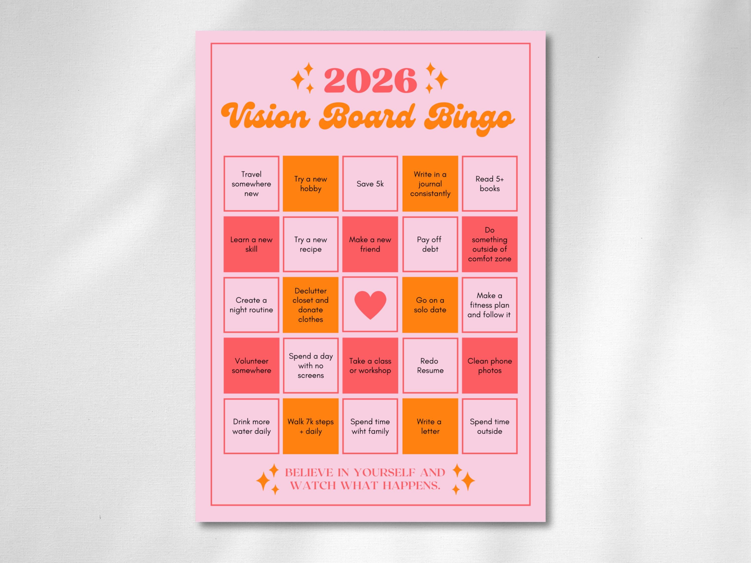 2026 Vision Board Bingo Printable, New Year Goals, Resolution Tracker ...