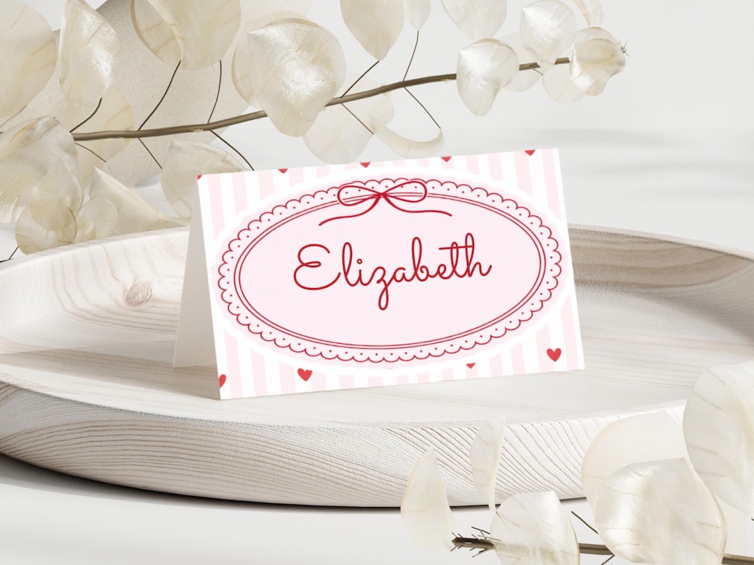 Galentines Day Custom Place Cards, Personalized Nametag, Coquette Bow ...