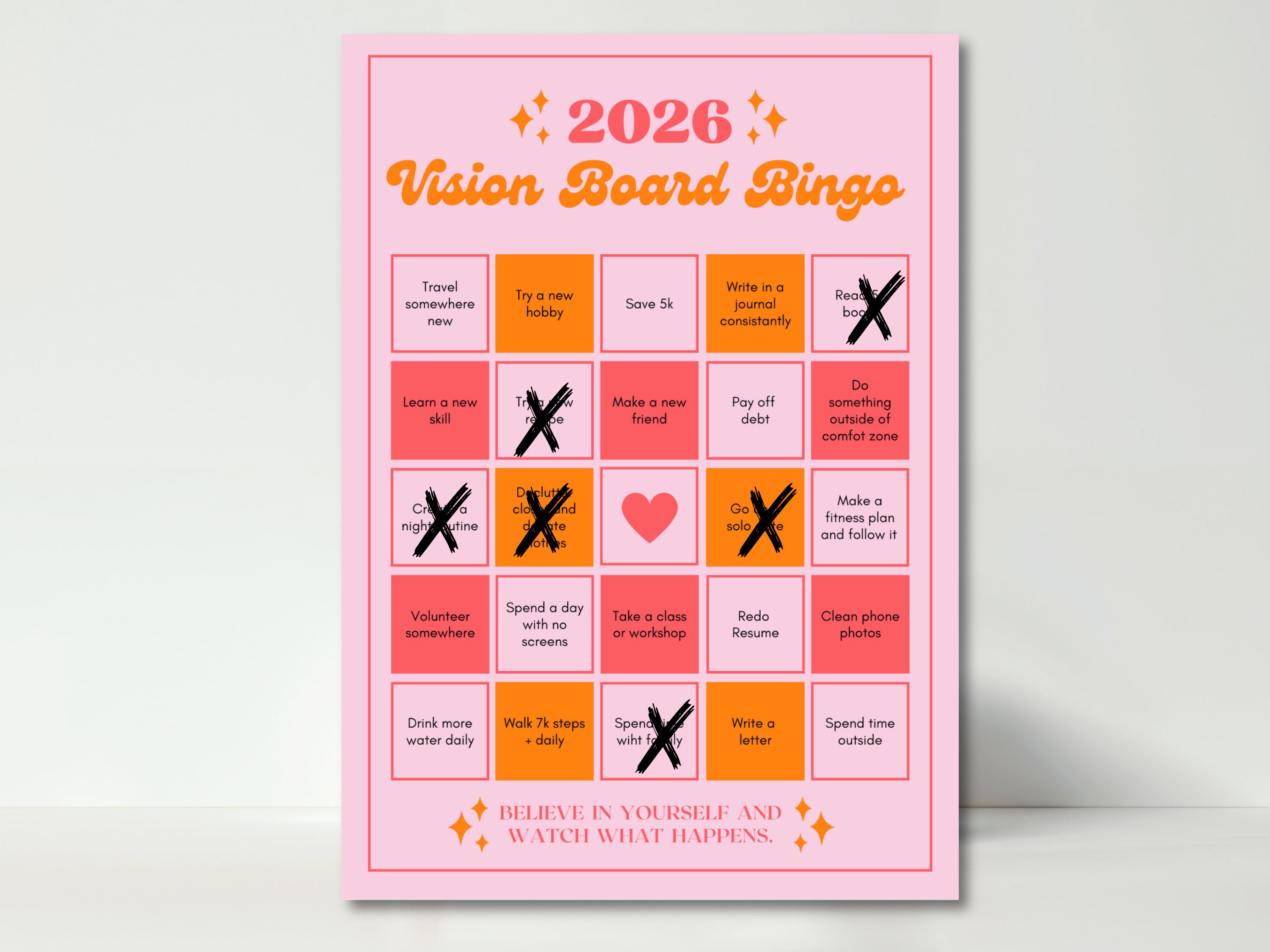2026 Vision Board Bingo Printable, New Year Goals, Resolution Tracker ...