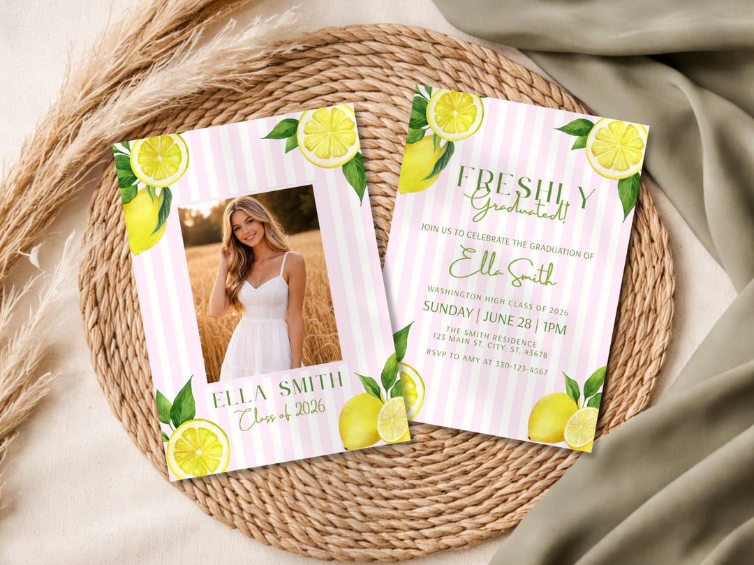 Graduation Party Invite, Pink Lemonade Theme Freshly Graduated ...