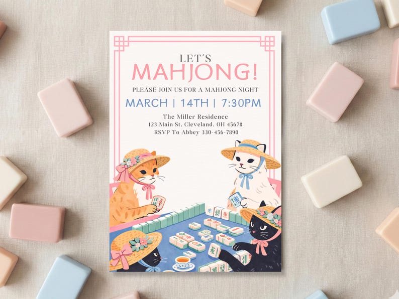 Mahjong Party Invitation Template, Digital Mahjong Invite, Board Game ...