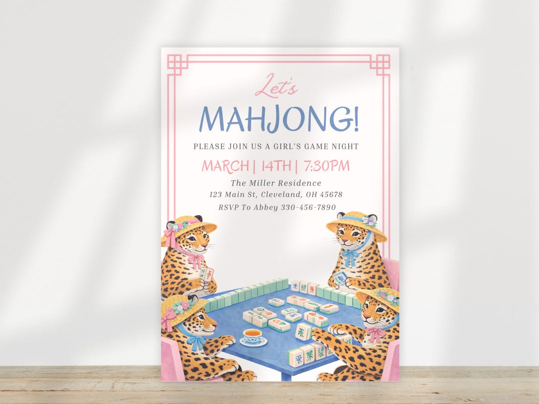 Mahjong Party Invitation Template Jaguar Theme, Digital Mahjong Invite ...