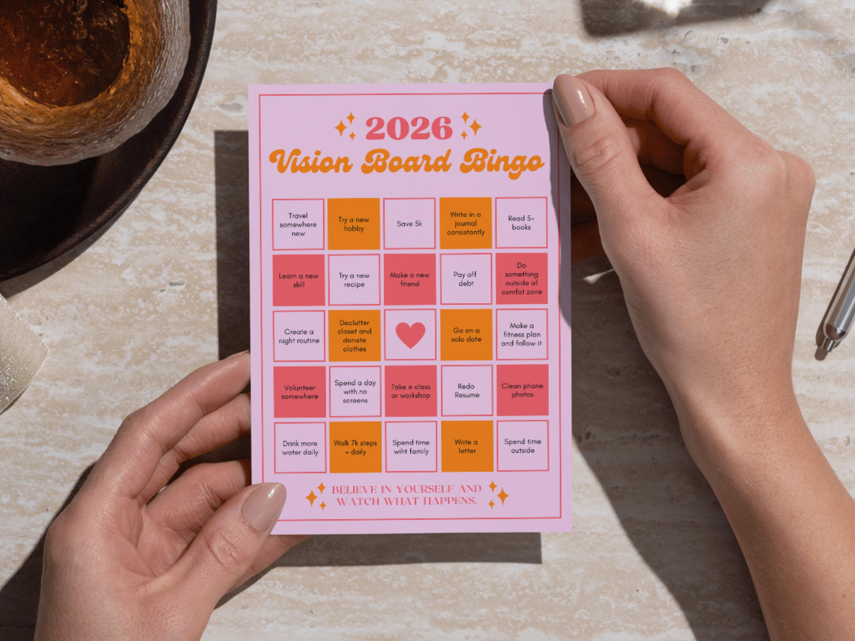 2026 Vision Board Bingo Printable, New Year Goals, Resolution Tracker ...