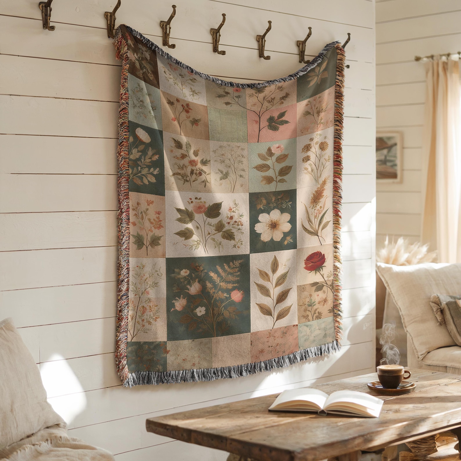 Vintage Floral Patchwork Woven Blanket: Cottagecore Cotton Throw - Etsy