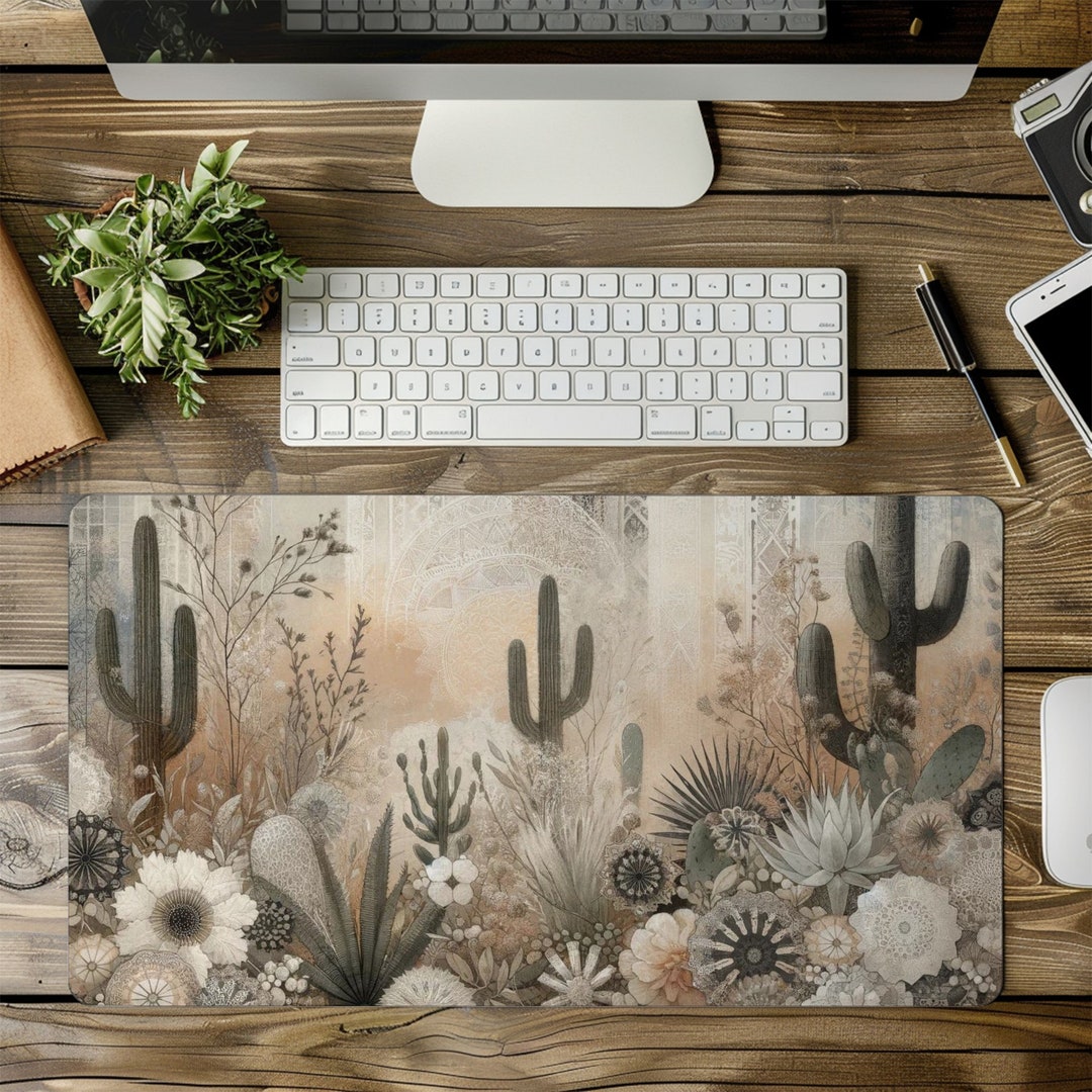 Boho Cactus Desk Mat: Large Desert Botanical Office Pad - Etsy
