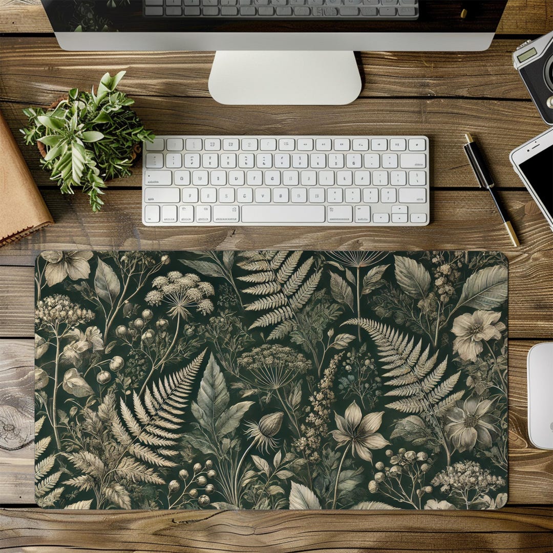 Botanical Mouse Pad: Dark Green Woodland Desk Mat, Nature Office Decor ...