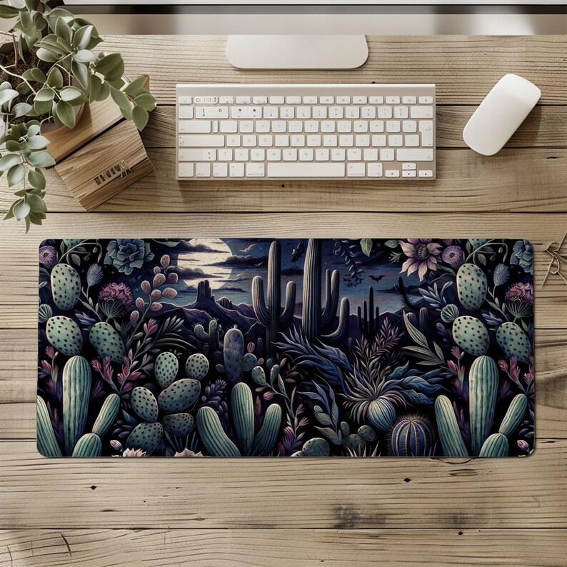Moonlit Cactus Desk Mat: Southwest Desert Botanical Office Decor - Etsy