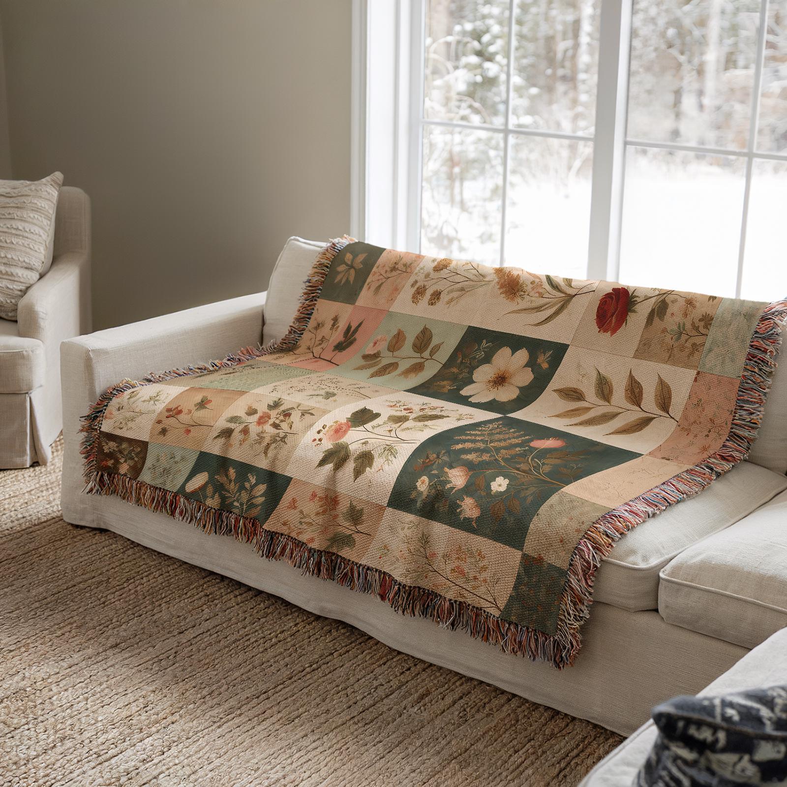 Vintage Floral Patchwork Woven Blanket: Cottagecore Cotton Throw - Etsy