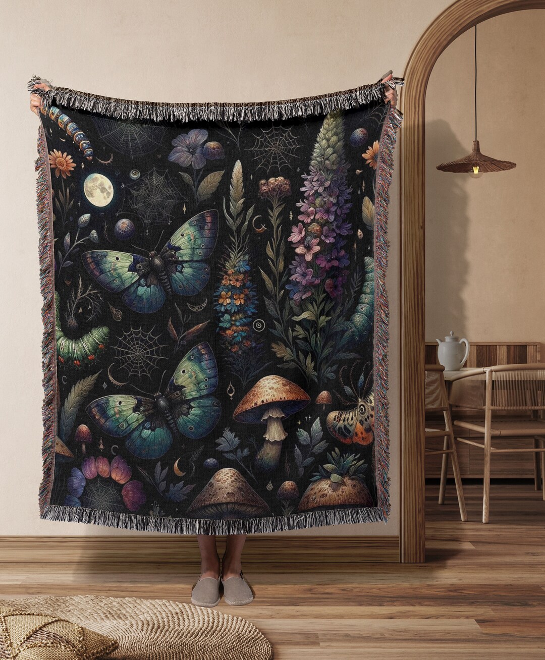 Whimsical Dark Cottagecore Throw Blanket - Enchanted Forest & Moonlit ...
