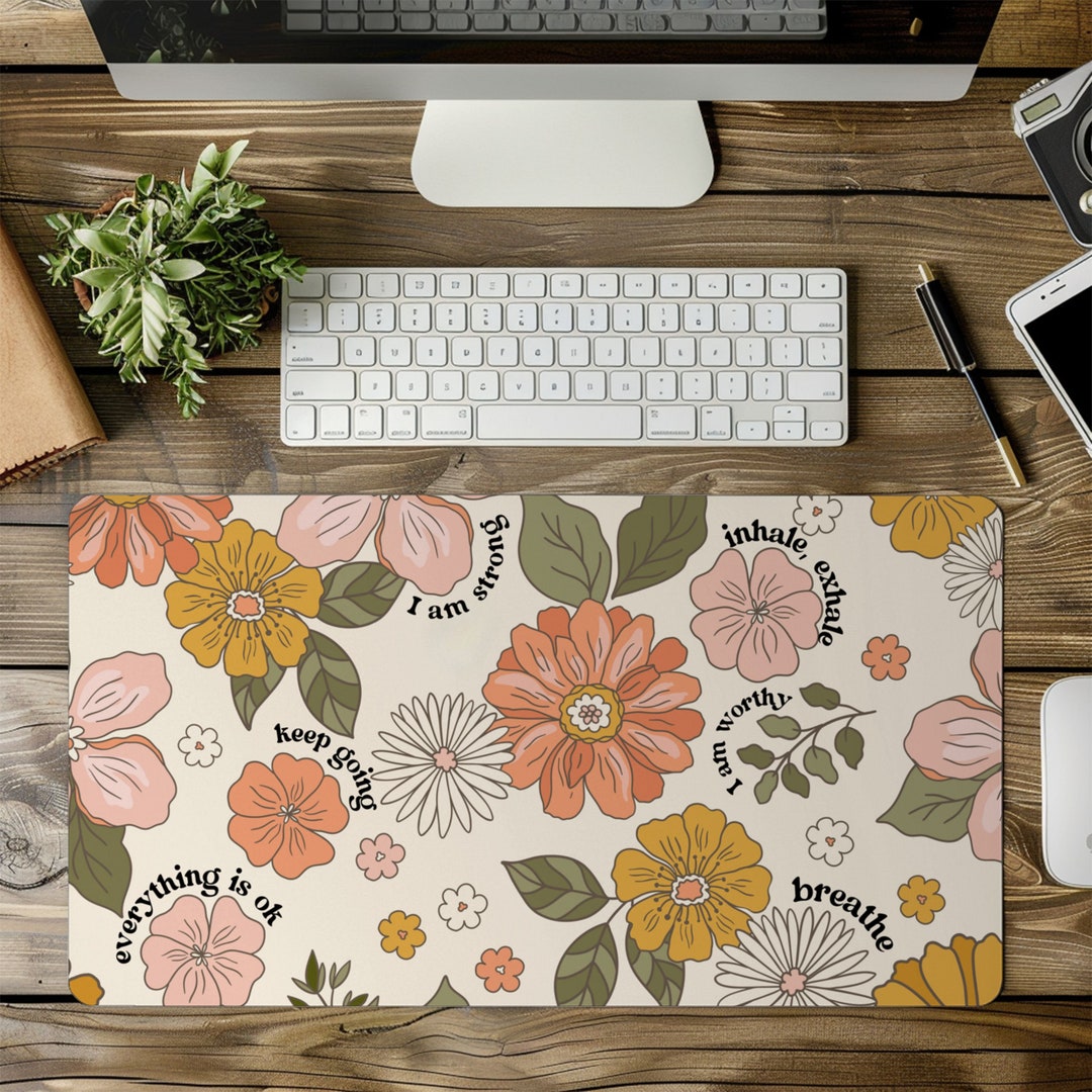 Boho Floral Affirmation Desk Mat 70s Inspired Neutral Tones Positivity ...