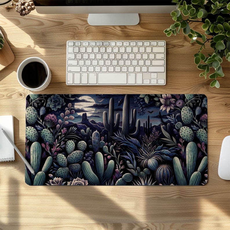 Moonlit Cactus Desk Mat: Southwest Desert Botanical Office Decor - Etsy