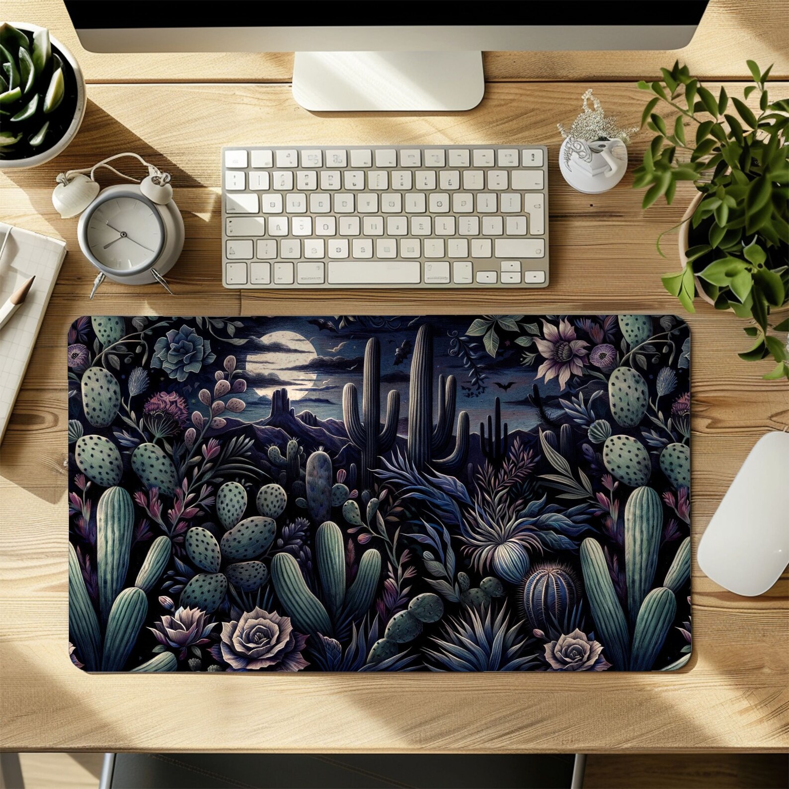 Moonlit Cactus Desk Mat: Southwest Desert Botanical Office Decor - Etsy
