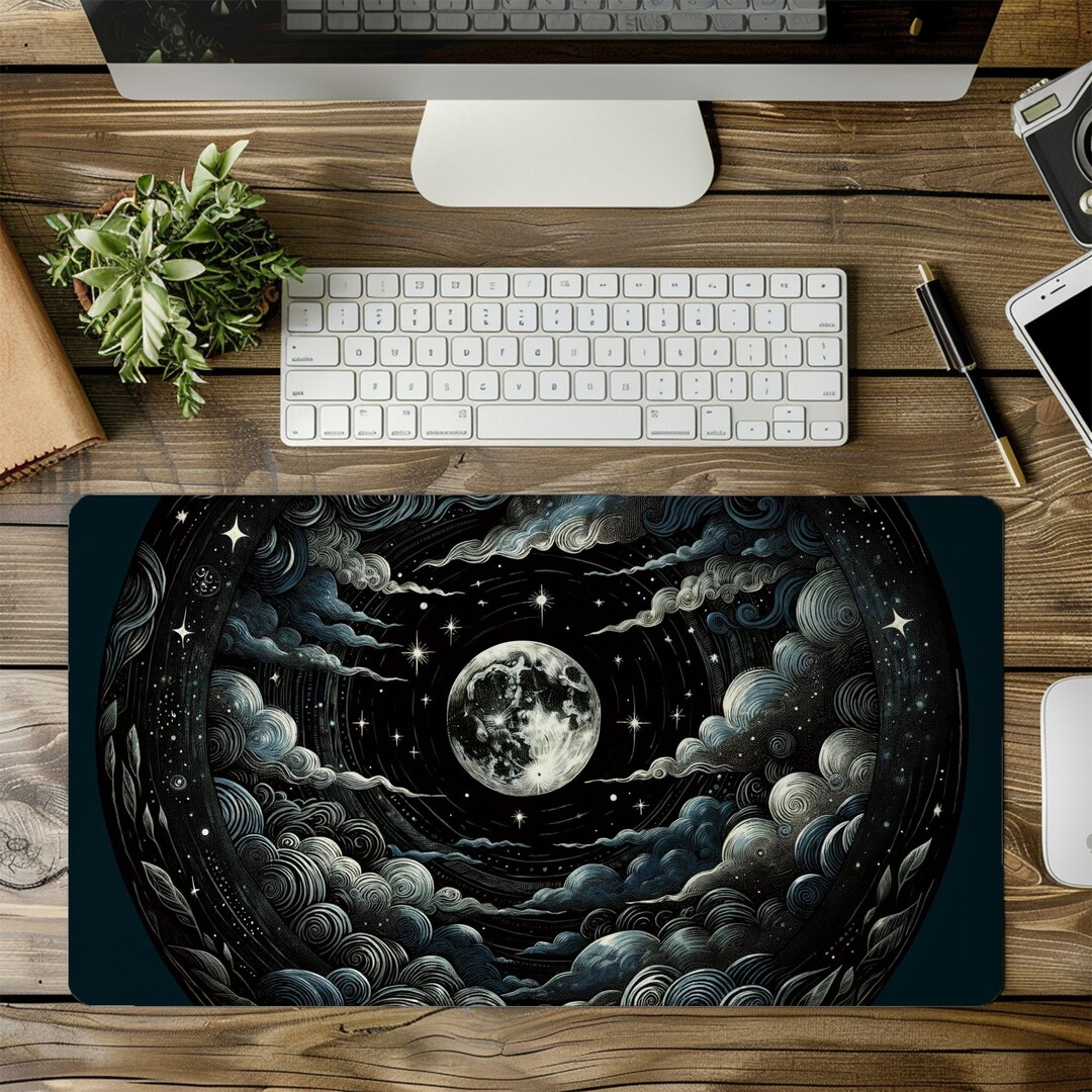 Full Moon Desk Mat: Celestial Night Sky Gaming Pad - Etsy