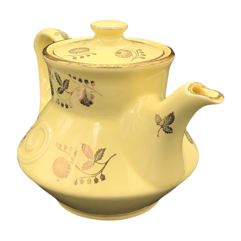 Vintage 1940s Pearl China Teapot Yellow With 22K Gold Trim Swirl Design ...
