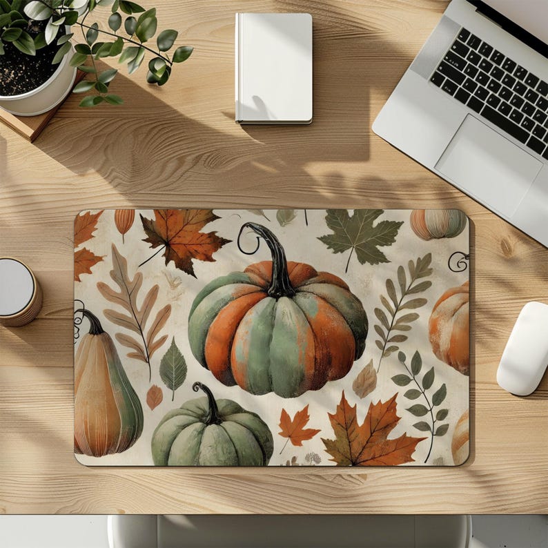 Boho Fall Pumpkin Desk Mat: Cozy Autumn Office Decor, Made in USA - Etsy