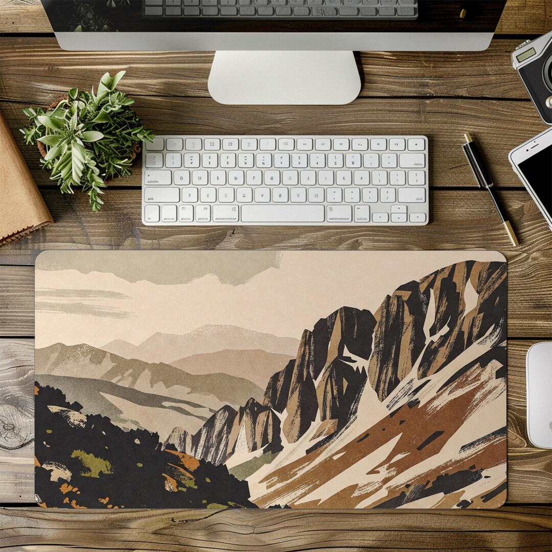 Mountain Landscape Desk Mat, Alpine Inspired Desk Accessory, Neutral ...