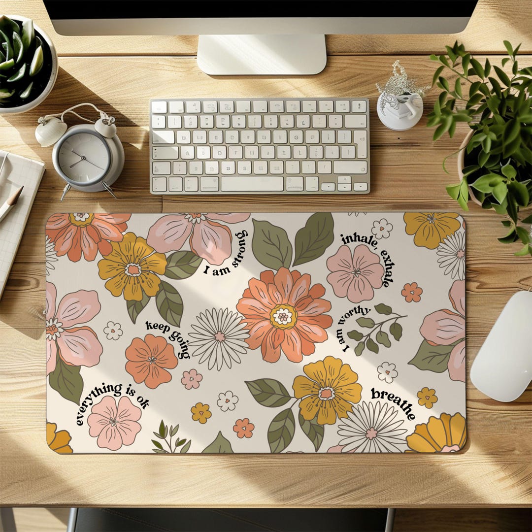 Bohemian Wildflower Desk Mat Neutral Tones Mousepad Cottagecore Desk ...