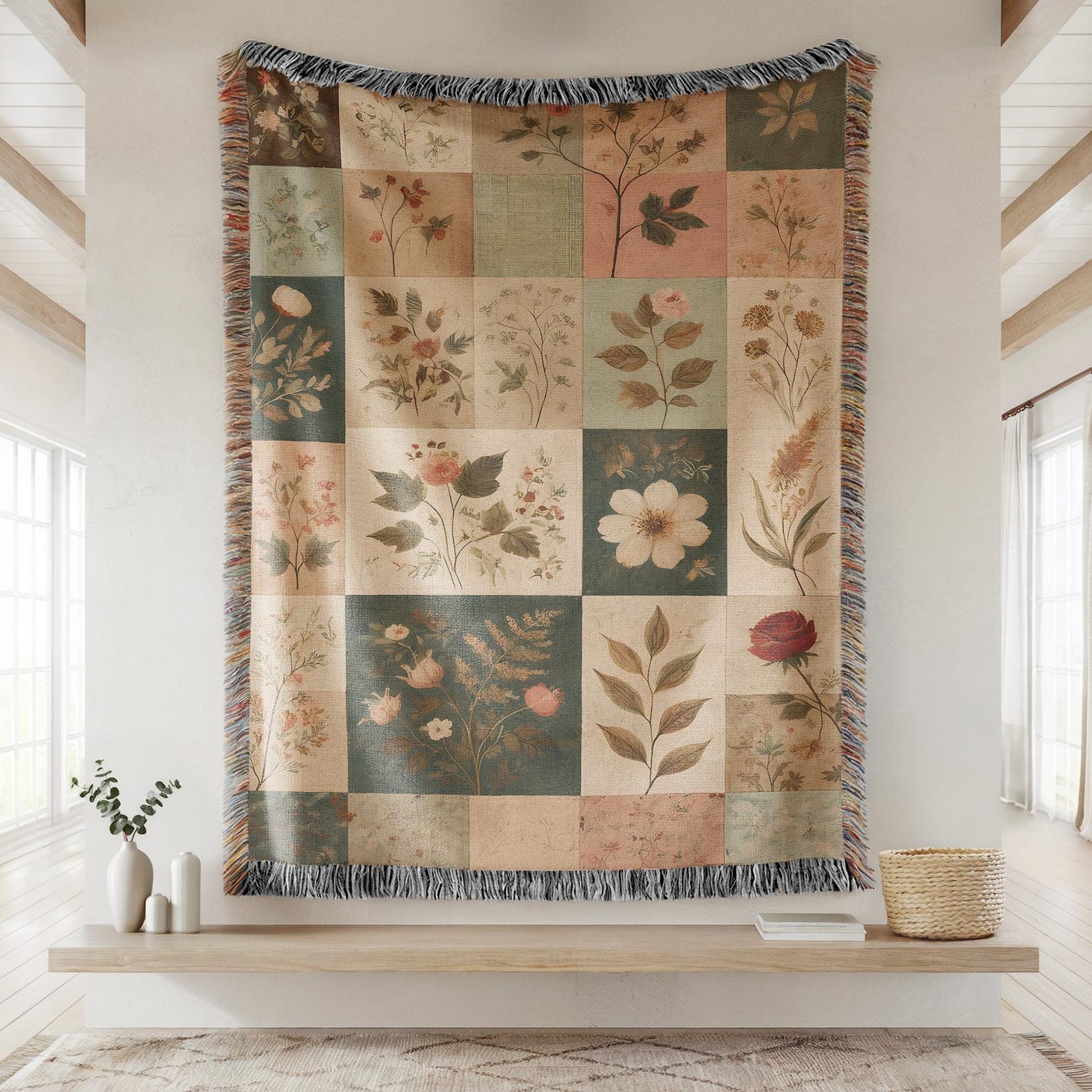 Vintage Floral Patchwork Woven Blanket: Cottagecore Cotton Throw - Etsy