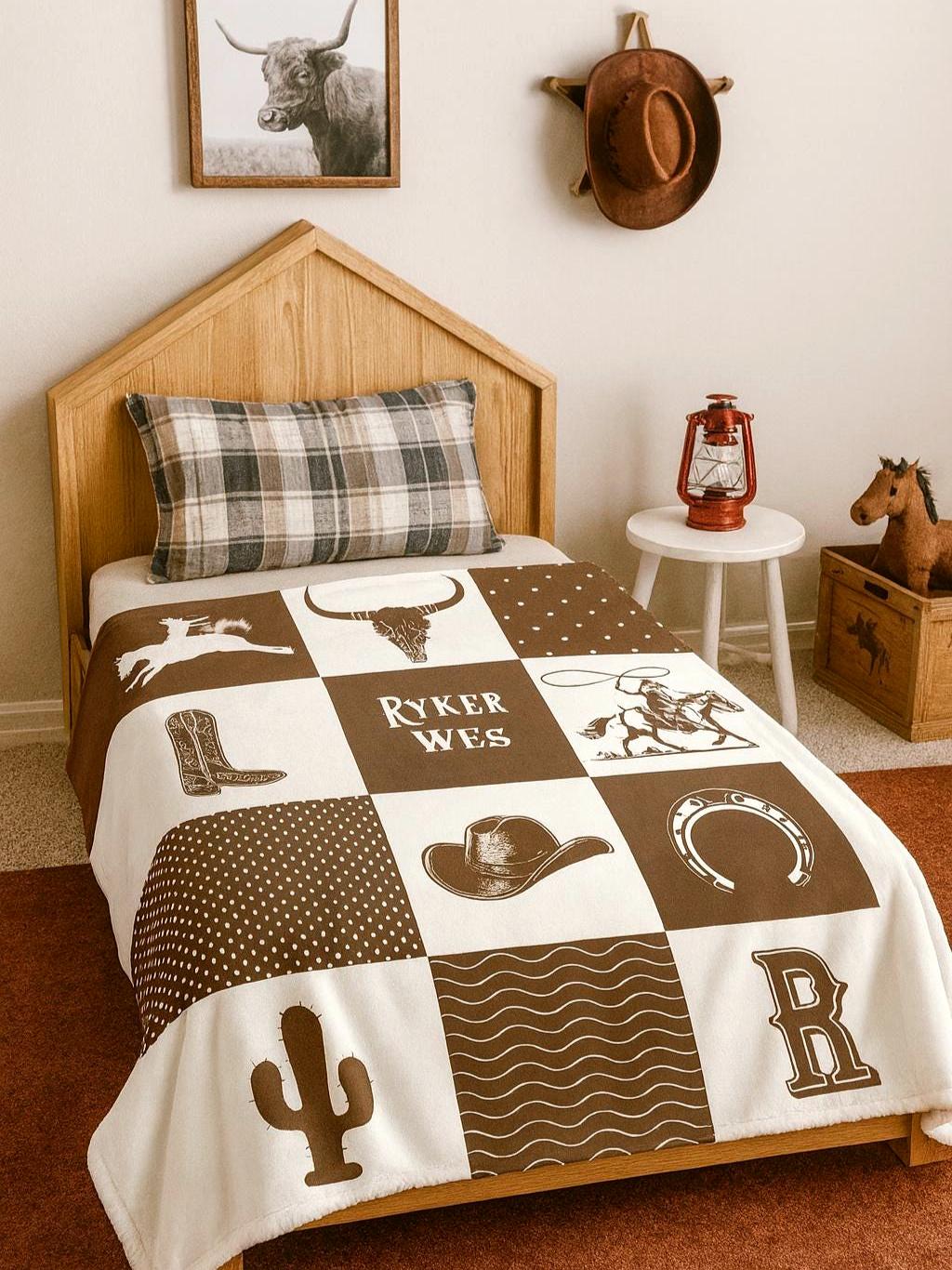 Western Baby Blanket With Name Cowboy Patchwork Woven Quilt Ranch ...