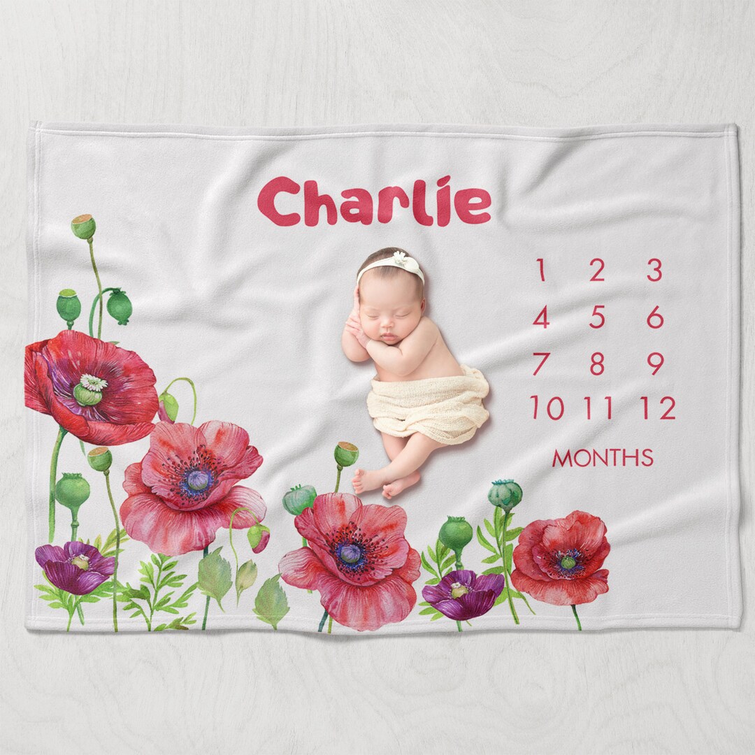 Poppy Milestone Blanket Girl, Buttery Soft Baby Month Blanket ...