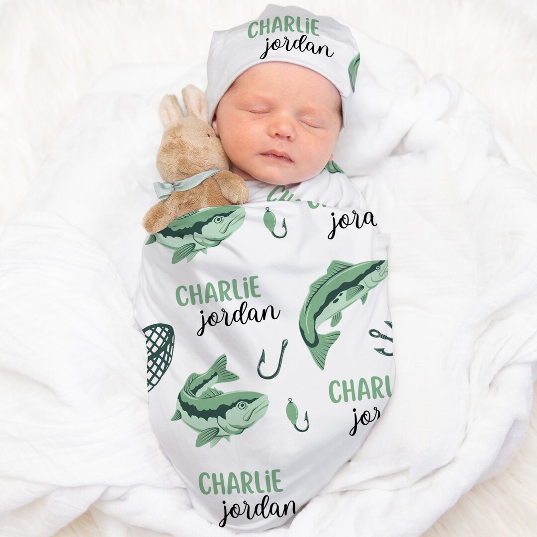 Fishing Swaddle With Name, Soft & Stretchy Swaddle, Fisherman Baby ...