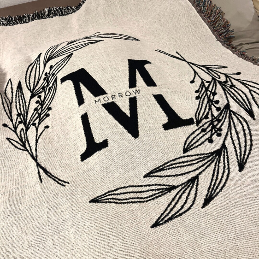 Last Name Monogram Blanket, Personalized Minimalist Wedding Blanket ...