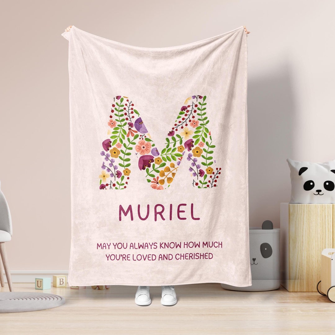 Monogram Blanket for Girls Custom Floral Letter Baby Blanket Message ...