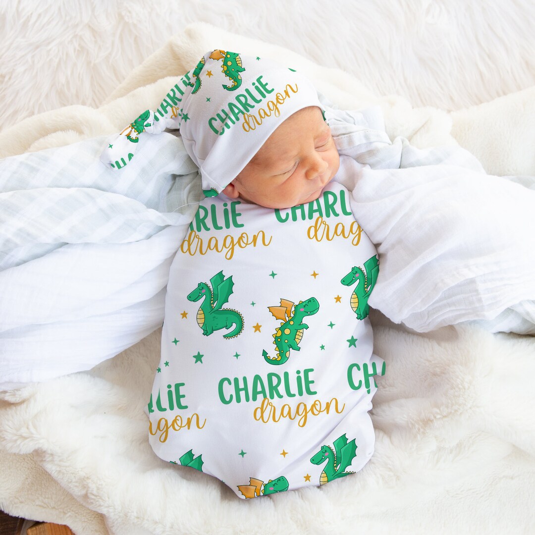 Green Dragon Swaddle With Name, Soft & Stretchy Swaddle, Fairytale Baby ...