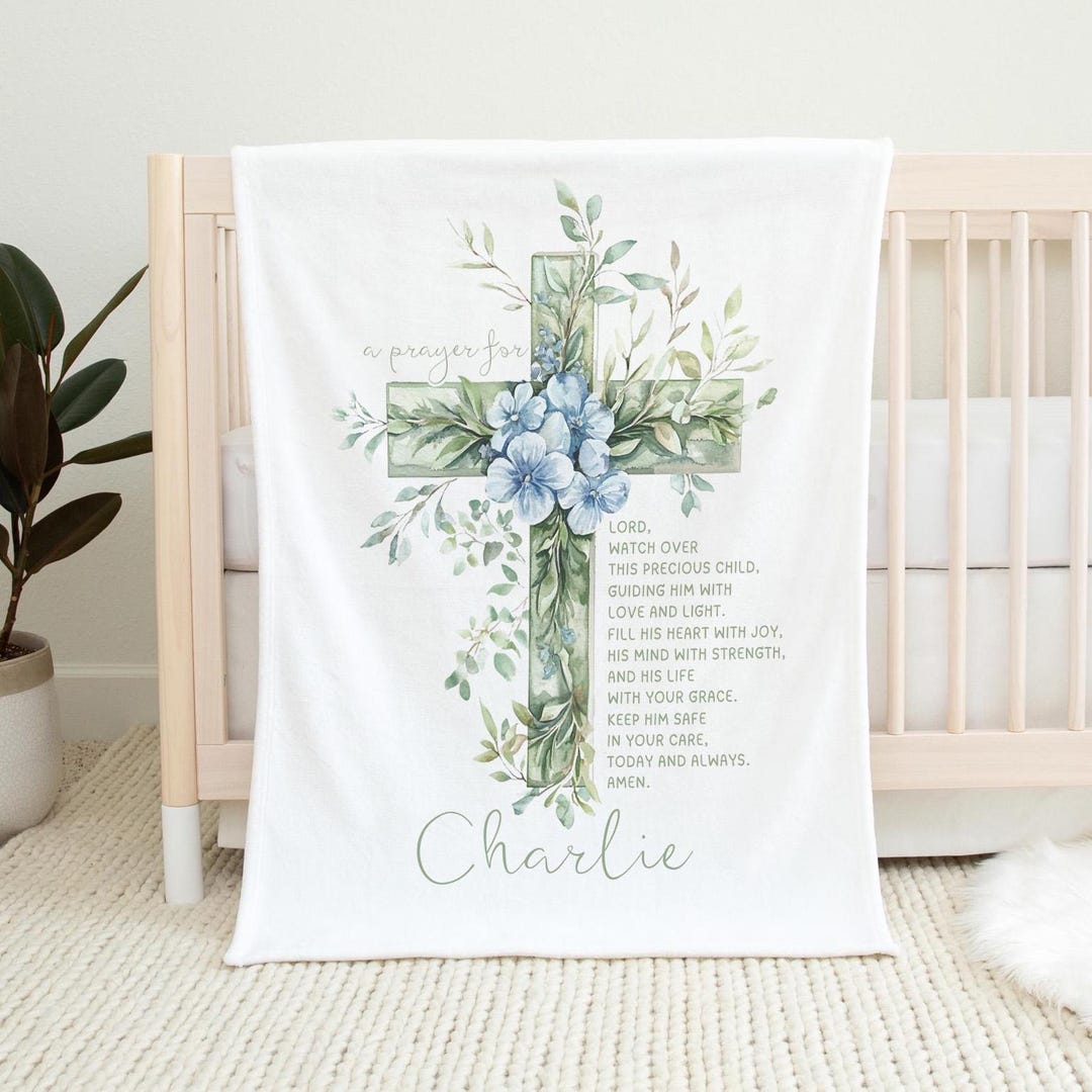Personalized Baptism Blanket: Floral Cross Prayer, Godchild Gift - Etsy