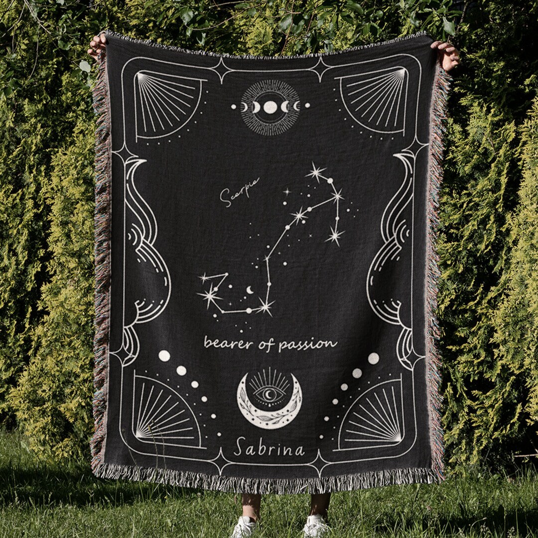 Scorpio Constellation Tapestry Blanket With Name and Quote, Black ...