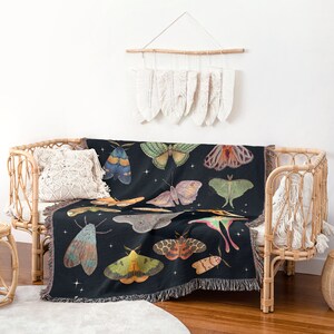 Whimsigoth Moth Tapestry Blanket, Decorative Witchy Woven Throw Blanket ...