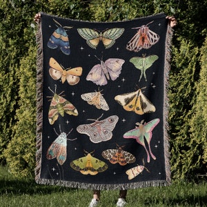 Whimsigoth Moth Tapestry Blanket, Decorative Witchy Woven Throw Blanket ...