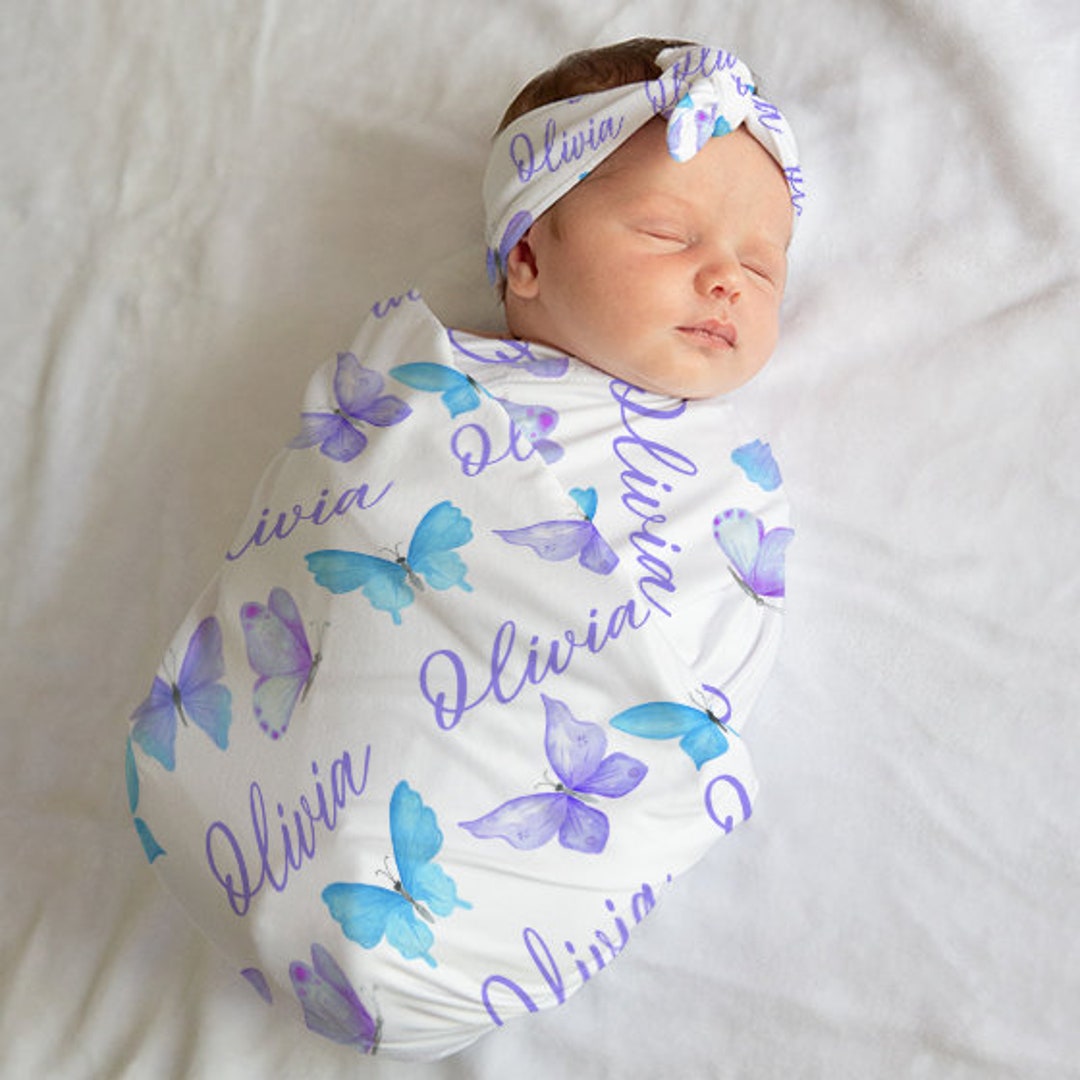 Butterfly Swaddle With Name, Soft & Stretchy Swaddle W Hat/headband ...