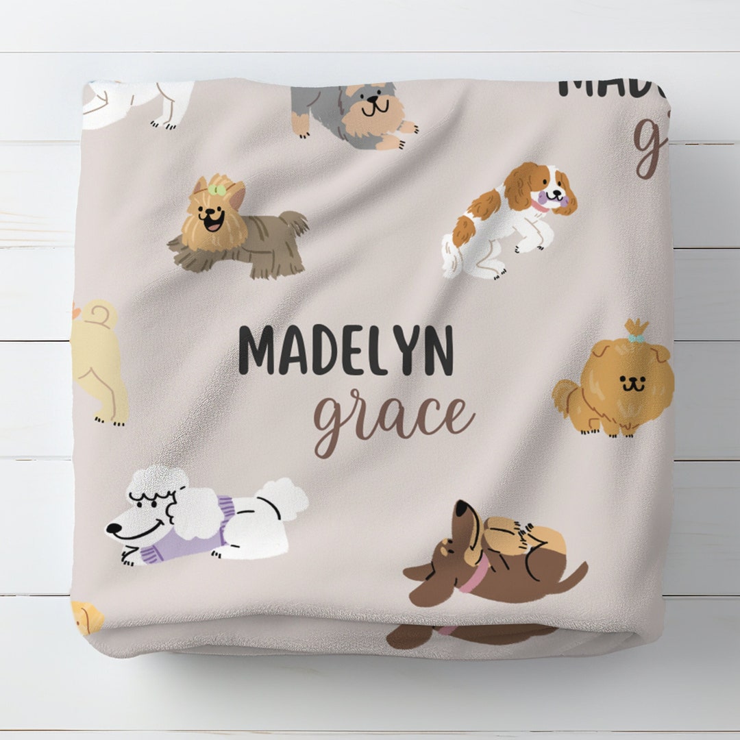 Dog Breeds Swaddle Blanket With Name, Personalized Puppy Swaddle Set ...