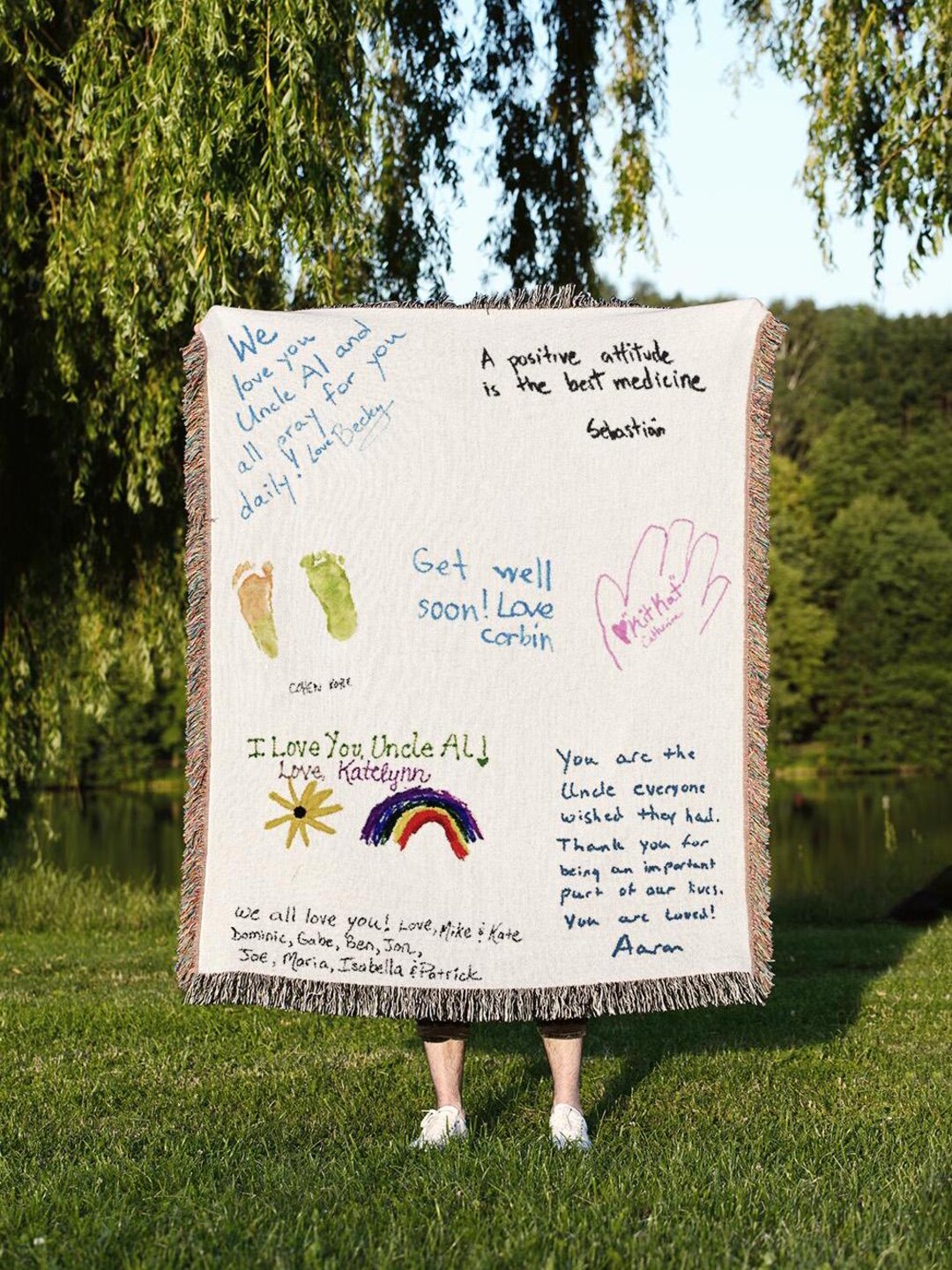 Handwriting Woven Blanket Colored Messages Signatures Notes on a Throw ...