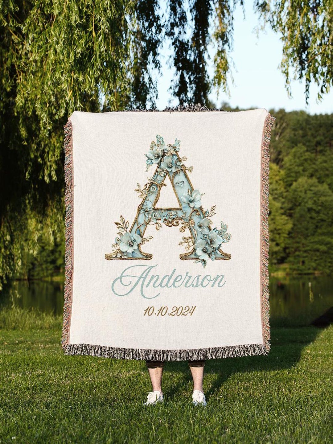 Last Name Rococo Monogram Tapestry Blanket Couple Unique Engagement ...