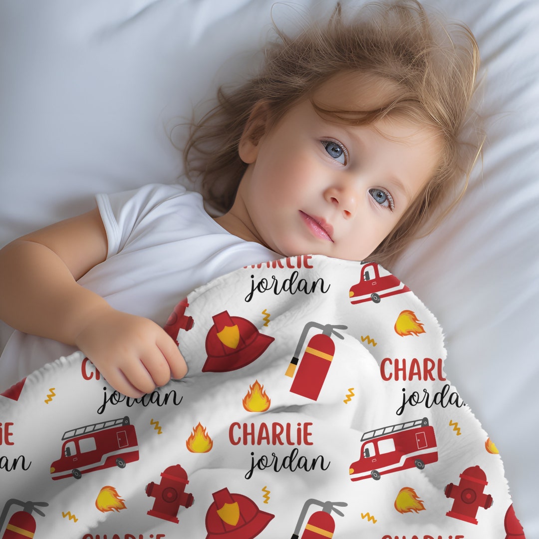 Fire Truck Kid Blanket With Name, Red Firefighter Themed Minky or ...