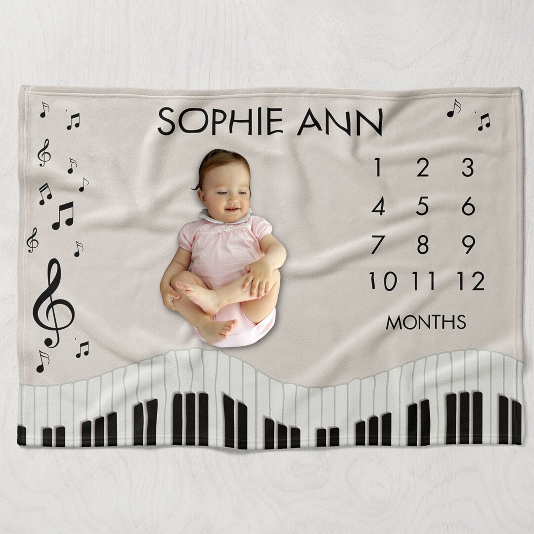 Musical Notes Milestone Blanket, Piano Baby Month Blanket, Personalized ...