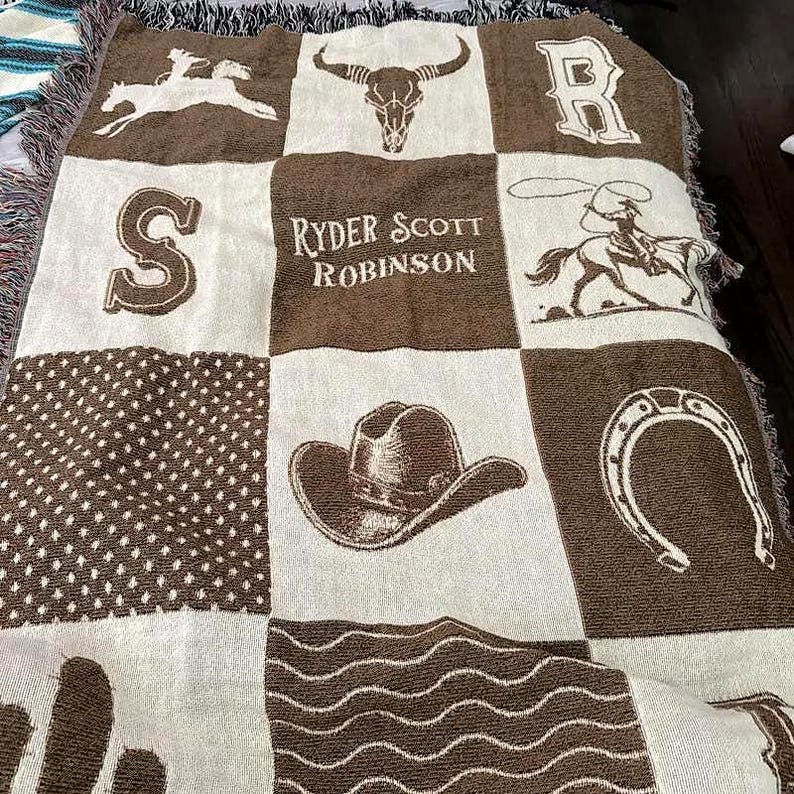 Western Baby Blanket With Name Cowboy Patchwork Woven Quilt Ranch ...